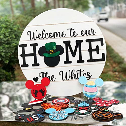 Yealise Door Decoration Welcome Sign Replaceable Festive Funny Cartoon Pattern Seasonal Hanging Ornament