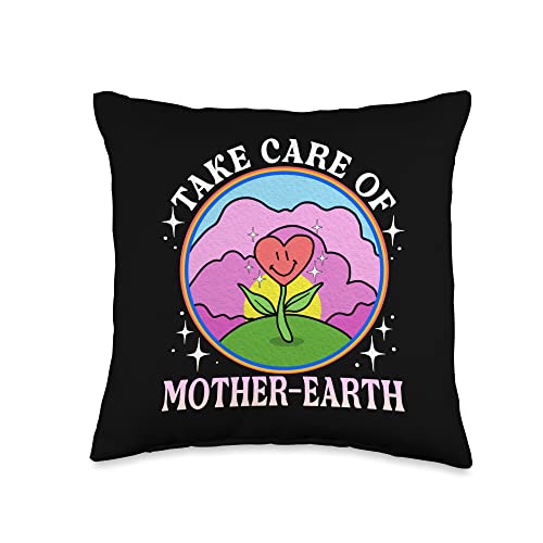 Best Mother Earth Tees Beautiful Mother Earth Heart Flower Throw Pillow, 16x16, Multicolor