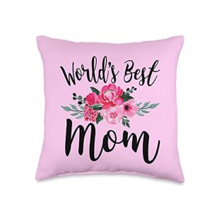 best mama on earth designz world’s best mom cute floral mother’s day appreciation throw pillow, 16×16, multicolor