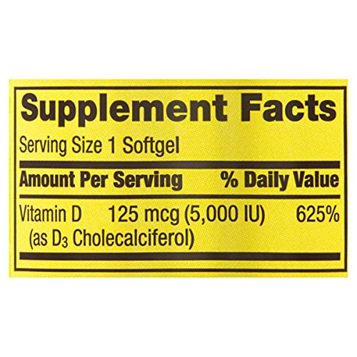 Spring Valley Vitamin D3 Softgels, 5000 IU, 250 Count Bottle