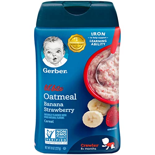 Gerber Lil' Bits Oatmeal Banana Strawberry Baby Cereal, 8 Ounces (Pack of 6)