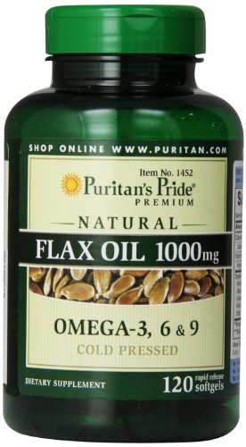 Puritan's Pride Premium Natural Flax Oil 1000 mg Omega-3, 6 & 9 Cold Pressed, 120 Softgels