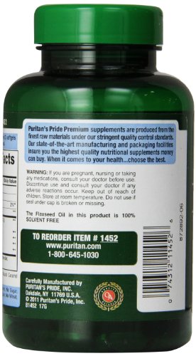 Puritan's Pride Premium Natural Flax Oil 1000 mg Omega-3, 6 & 9 Cold Pressed, 120 Softgels