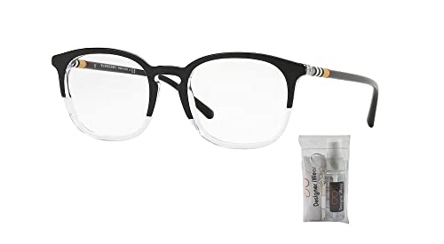 BURBERRY BE2272 3029 53MM Top Black On Crystal Square Eyeglasses for Men + BUNDLE With Designer iWear Complimentary Eyewear Kit