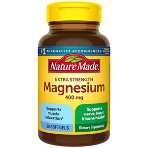 nature made extra strength magnesium oxide 400 mg, dietary supplement for muscle, nerve, bone and heart support, 60 softgels, 60 day supply