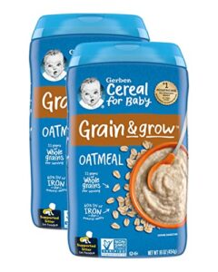 gerber cereal for baby 1st foods grain & grow cereal, oatmeal cereal, made with whole grains & essential nutrients, non-gmo, 16-ounce canister (pack of 2)