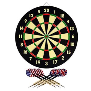 paper wound dart board – indoor hanging 20-point darts and target bullseye game – comes with six 17g brass tipped darts by trademark games