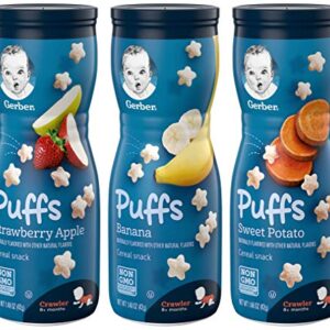 Gerber Puffs Cereal Snack Variety Pack - 1 Strawberry Apple, 1 Banana, 1 Sweet Potato - 1.48 OZ Each (Pack of 3)