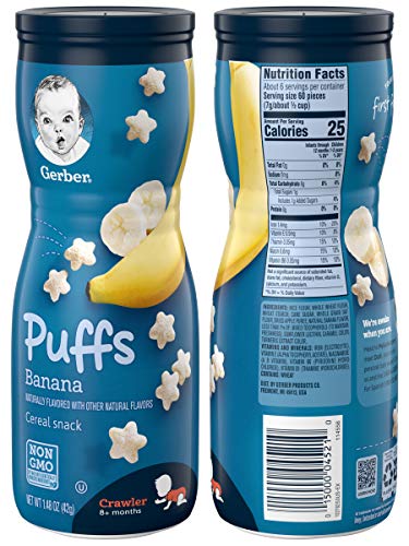 Gerber Puffs Cereal Snack Variety Pack - 1 Strawberry Apple, 1 Banana, 1 Sweet Potato - 1.48 OZ Each (Pack of 3)