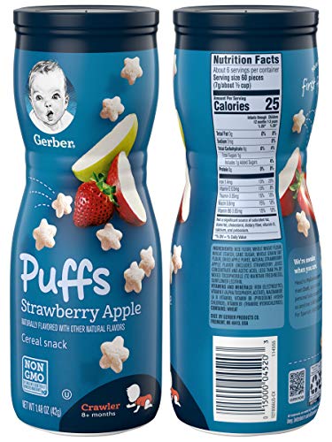 Gerber Puffs Cereal Snack Variety Pack - 1 Strawberry Apple, 1 Banana, 1 Sweet Potato - 1.48 OZ Each (Pack of 3)