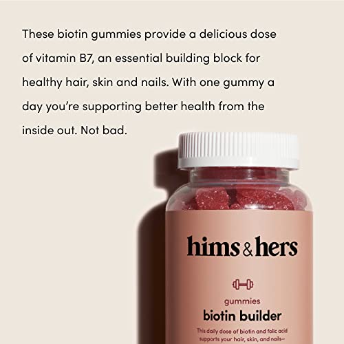 HIMS & HERS biotin Builder Gummy Vitamins with Vitamins B12 and B6, Vitamin D, Gluten Free, no Artificial sweeteners or Flavors, Wild Cherry Flavor, 60 Count