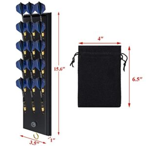 FDLS Wall Mounted Darts Holder Displaying 15pcs Steel Tip or Soft Tip Darts | Dart Caddy for Wall with Metal Hook, Come with Darts Throw Line Marker, Accessory Bag, and Darts Sharpener