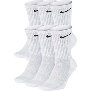 nike everyday cushion crew socks, unisex , white/black, m (pack of 6 pairs of socks)