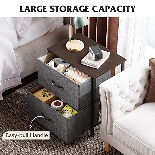 WLIVE Nightstand, 2 Drawer Dresser for Bedroom, Small Dresser with 2 Drawers, Bedside Furniture, Night Stand, End Table with Fabric Bins for Bedroom, Living Room, College Dorm, Dark Grey