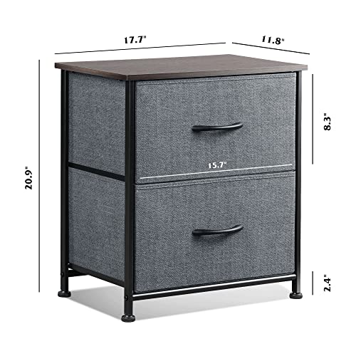 WLIVE Nightstand, 2 Drawer Dresser for Bedroom, Small Dresser with 2 Drawers, Bedside Furniture, Night Stand, End Table with Fabric Bins for Bedroom, Living Room, College Dorm, Dark Grey