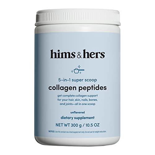 HIMS & HERS unflavored Collagen Protein Powder with 18 Amino acids, Soy-Free and Gluten-Free, no GMOs and Artificial sweeteners, 30 Servings, 10.5oz