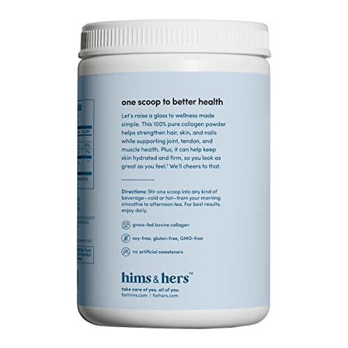 HIMS & HERS unflavored Collagen Protein Powder with 18 Amino acids, Soy-Free and Gluten-Free, no GMOs and Artificial sweeteners, 30 Servings, 10.5oz