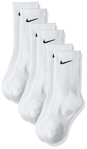 nike everyday cushion crew training socks, unisex socks with sweat-wicking technology and impact cushioning (3 pair), white/black,medium