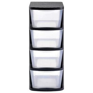 juggernaut storage 4 drawer storage tower, black frame with clear drawers, rdt4