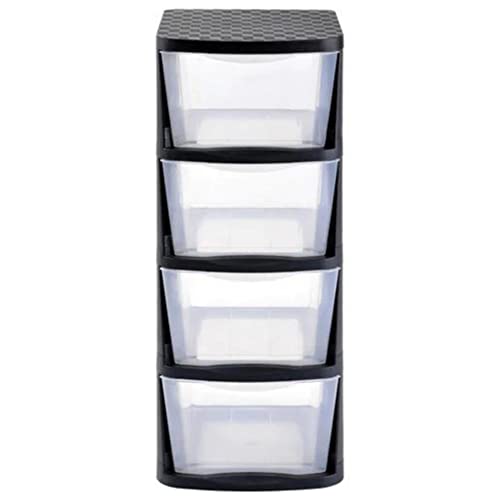 Juggernaut Storage 4 Drawer Storage Tower, Black Frame with Clear Drawers, RDT4