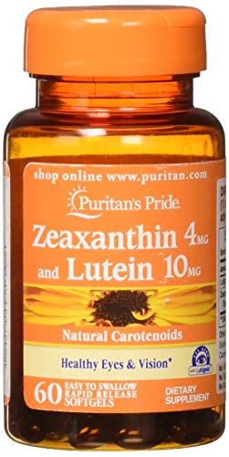 Puritans Pride Zeaxanthin 4mg with Lutein 10mg, Supports Healthy Eyes and Vision*, 60 ct