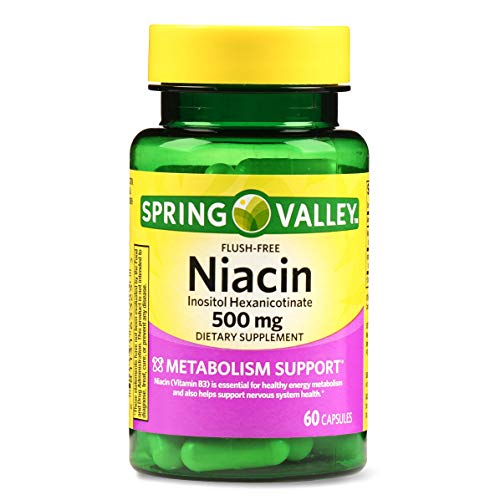 Spring Valley Flush-free Niacin 500 mg Metabolism Support, 60 Capsules (Pack of 2)