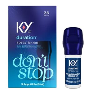 k-y duration spray 0.16 fl oz, for men, adult couples, lidocaine numbing male genital desensitizer to last longer, pleasure enhancer, 36 sprays, no mess easy application