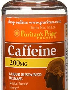 Puritans Pride Caffeine 200 Mg 8-Hour Sustained Release, 60 Count (Pack of 1) Package may vary