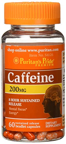 Puritans Pride Caffeine 200 Mg 8-Hour Sustained Release, 60 Count (Pack of 1) Package may vary