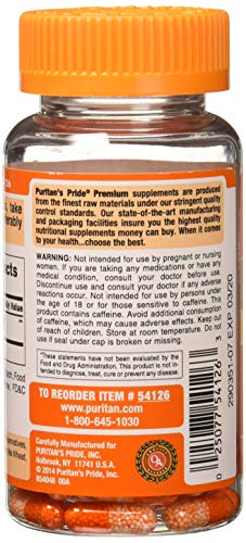 Puritans Pride Caffeine 200 Mg 8-Hour Sustained Release, 60 Count (Pack of 1) Package may vary