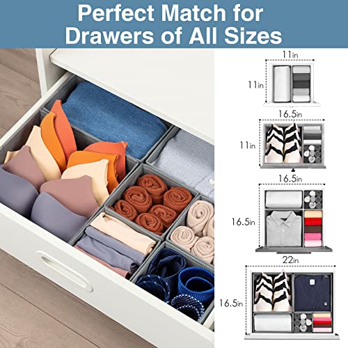 Criusia Drawer Organizer Clothes, 8 Pack Underwear Drawer Organizer, Foldable Closet Organizers and Storage Dresser Drawer Dividers for Clothes, Socks, Scarves, Ties (Gray)