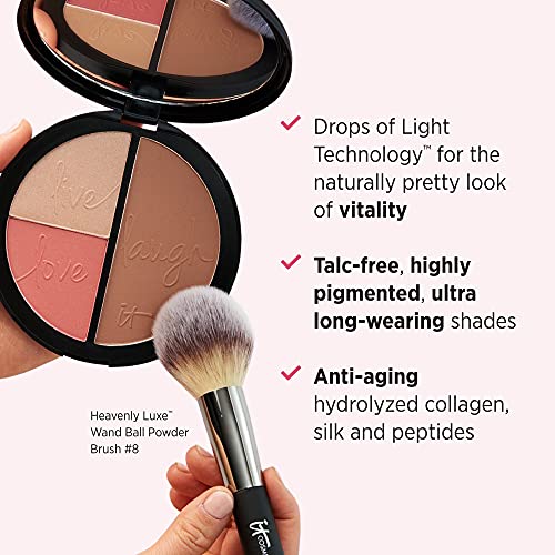 IT Cosmetics Instant Vitality Makeup Set - Includes Bye Bye Pores Pressed Setting Powder + Bronzer, Luminizer & Blush Palette + Wand Ball Powder Brush - Visibly Reduces Fine Lines & Wrinkles