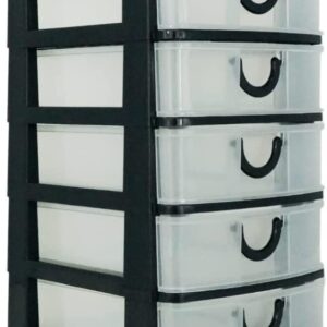 Massca 5 drawer storage organizer - Plastic dressers with drawers for Arts and Crafts, Small Tools, Sewing Accessories, Stationary, and Hardware, Compact Space Saving Small Plastic Drawers