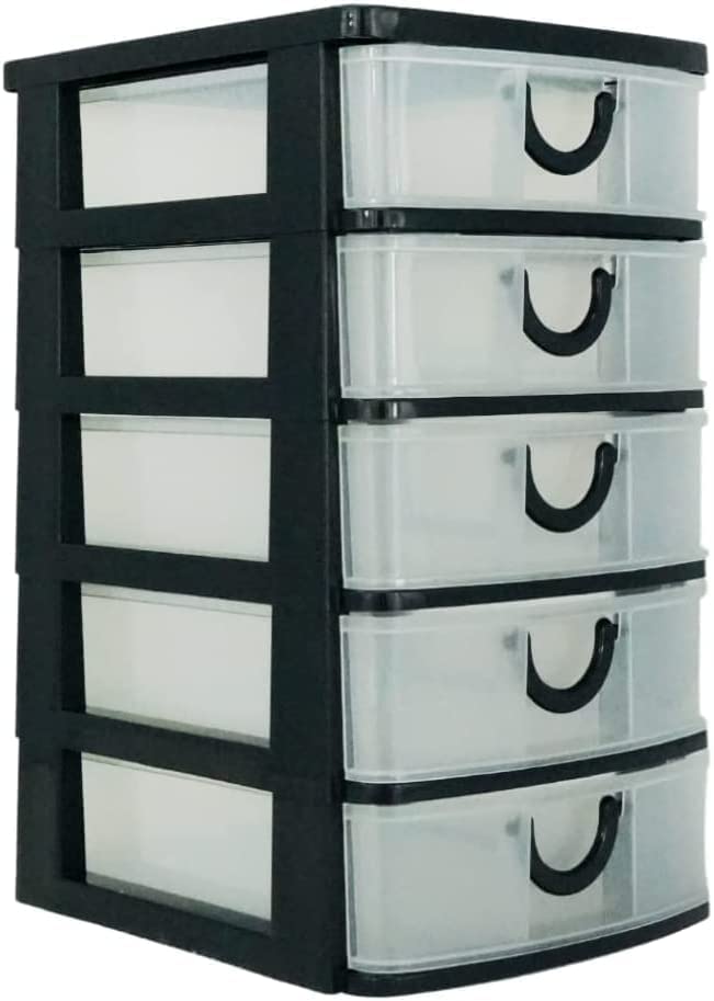 Massca 5 drawer storage organizer - Plastic dressers with drawers for Arts and Crafts, Small Tools, Sewing Accessories, Stationary, and Hardware, Compact Space Saving Small Plastic Drawers