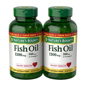 nature’s bounty fish oil 1200 mg, twin pack, supports heart health with omega 3 epa & dha, 360 rapid release softgels