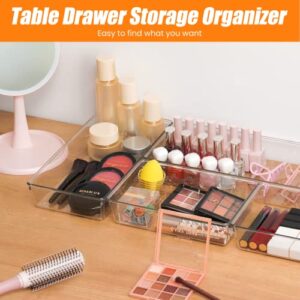 6 Pack Clear Plastic Drawer Organizer Set, Acrylic Non Slip Non Cracking Kitchen Drawer Storage Tray Large Size Divider, Multifunctional Storage for Cosmetics, Bathroom, Tools, Kitchen and Office