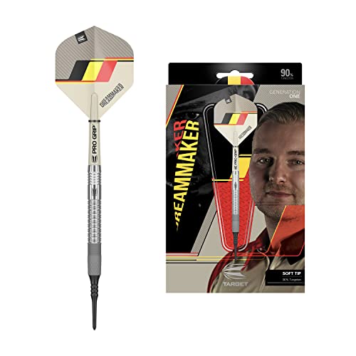 Target Darts Dimitri Van den Bergh Dream Maker G1 19G 90% Tungsten Soft Tip Darts Set, Sand, Black, Yellow and Red (DIMI90% Soft)