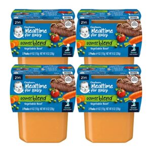 gerber mealtime for baby 2nd foods power blend baby food tubs, vegetable beef, nourishing blend of veggies, grains & beef, pureed baby food, 2 – 4 ounce tubs/pack (pack of 4)