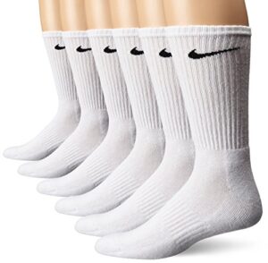 nike unisex performance cushion crew socks with band (6 pairs), white/black, medium