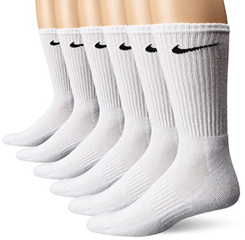 NIKE Unisex Performance Cushion Crew Socks with Band (6 Pairs), White/Black, Medium