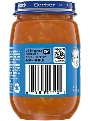 Gerber Mealtime for Baby 3rd Foods Veggie Power Baby Food Jar, Pasta Marinara, Non-GMO Pureed Baby Food for Crawlers, 6-Ounce Glass Jar (Pack of 12 Jars)