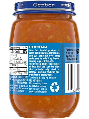 Gerber Mealtime for Baby 3rd Foods Veggie Power Baby Food Jar, Pasta Marinara, Non-GMO Pureed Baby Food for Crawlers, 6-Ounce Glass Jar (Pack of 12 Jars)