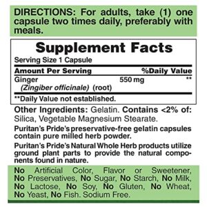 Puritan's Pride Ginger Root 500mg 400 count (pack of 2 100)