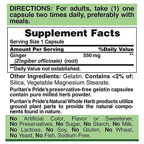 Puritan's Pride Ginger Root 500mg 400 count (pack of 2 100)