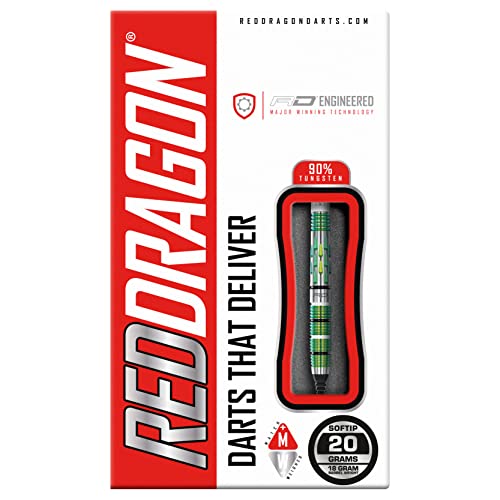 RED DRAGON Artura Screamin' Green 26 Gram Premium Tungsten Darts Set with Flights and Stems