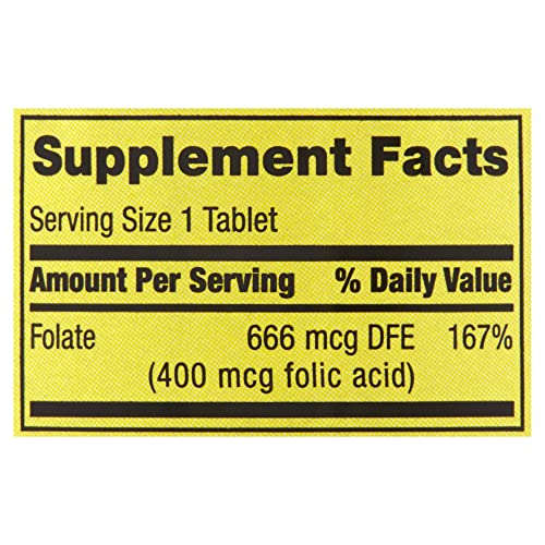 Spring Valley Folate 666 mcg DFE (400 mg Folic Acid) Essential B Vitamin for Heart Health, Energy Metabolism, and Prenatal Support - 250 Count Plus a Luall Fridge Magnetic