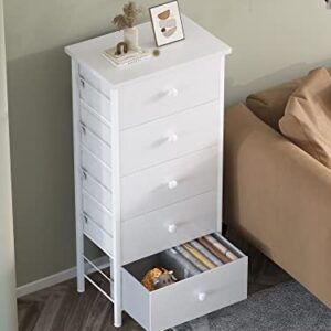 BOLUO Tall White Dresser for Bedroom - 5 Drawer Dressers & Chests of Drawers Fabric Dresser Storage Tower for Closet Kids and Adult Modern