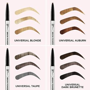 IT Cosmetics Brow Power, Universal Taupe - Travel Size - Universal Eyebrow Pencil - Mimics the Look of Real Hair - Budge-Proof Formula - With Biotin, Saw Palmetto & Antioxidants - 0.0025 oz