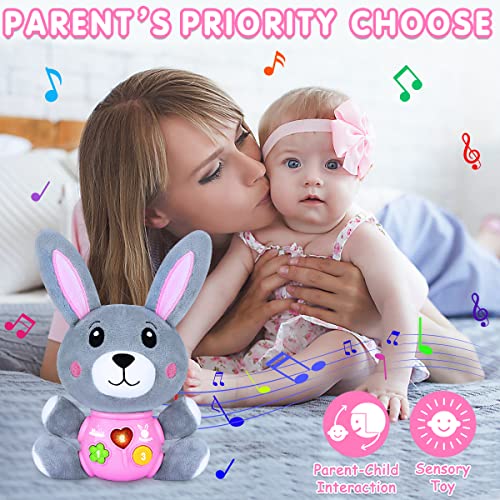 Easter Bunny Baby Toys 6 to 12 Months - Musical Light Up Toys for Baby 0-6 Months Newborn Plush Rabbit Toys - Easter Gifts for Babies Boys & Girls Infant Stuffed Animal Toy Baby Gifts 0 to 36 Months