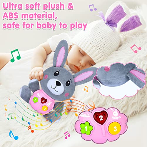 Easter Bunny Baby Toys 6 to 12 Months - Musical Light Up Toys for Baby 0-6 Months Newborn Plush Rabbit Toys - Easter Gifts for Babies Boys & Girls Infant Stuffed Animal Toy Baby Gifts 0 to 36 Months